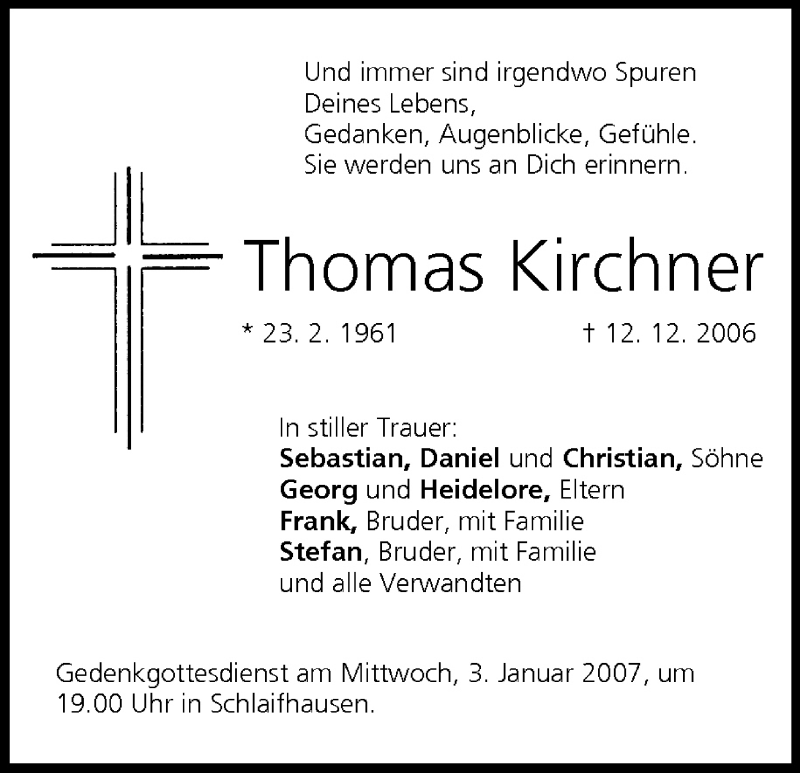Thomas Kirchner | Traueranzeige | trauer.inFranken.de