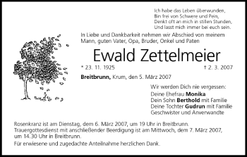 Ewald Zettelmeier | Traueranzeige | trauer.inFranken.de