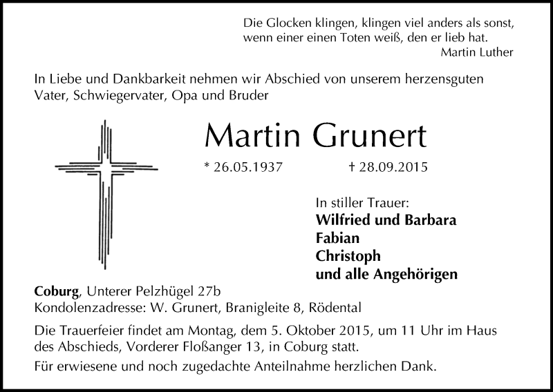 Martin Grunert | Traueranzeige | trauer.inFranken.de