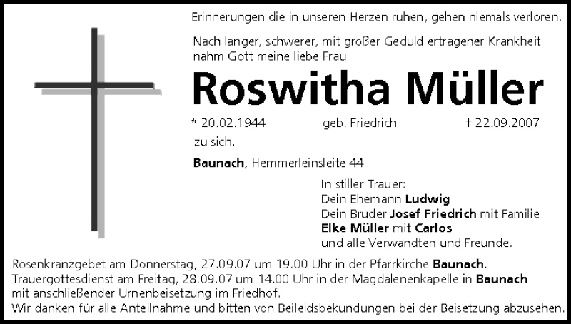 Roswitha Müller | Traueranzeige | trauer.inFranken.de
