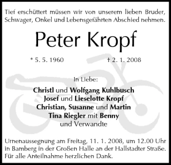 Peter Kropf | Traueranzeige | trauer.inFranken.de