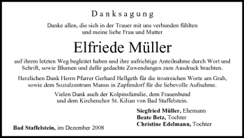 Elfriede Müller | Traueranzeige | trauer.inFranken.de