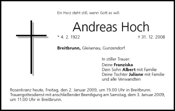Andreas Hoch | Traueranzeige | trauer.inFranken.de