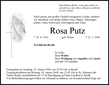 Rosa Putz | Traueranzeige | trauer.inFranken.de