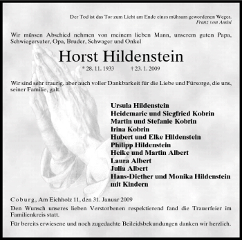 Horst Hildenstein | Traueranzeige | trauer.inFranken.de