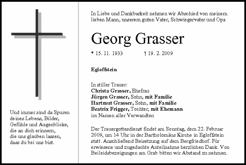 Georg Grasser | Traueranzeige | trauer.inFranken.de