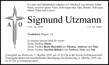 Sigmund Utzmann | Traueranzeige | trauer.inFranken.de