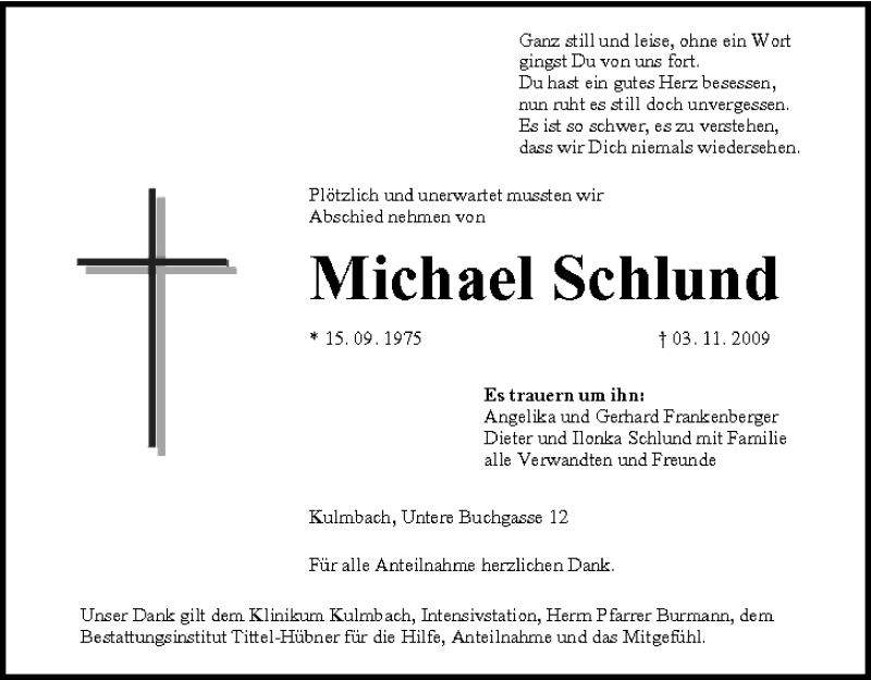 Michael Schlund | Traueranzeige | trauer.inFranken.de