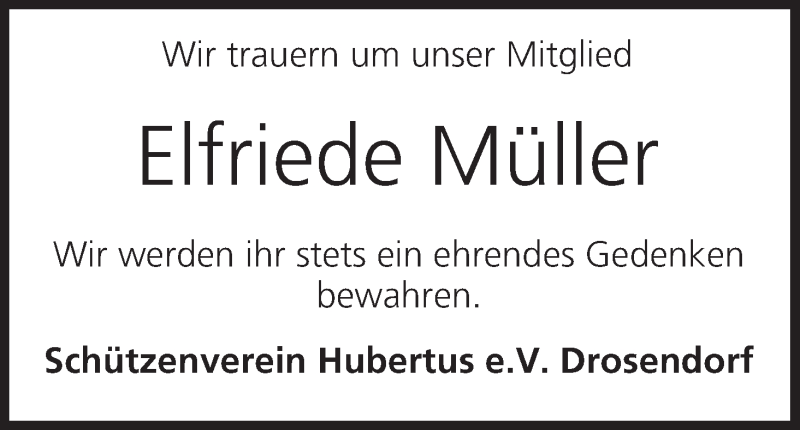 Elfriede Müller | Traueranzeige | trauer.inFranken.de
