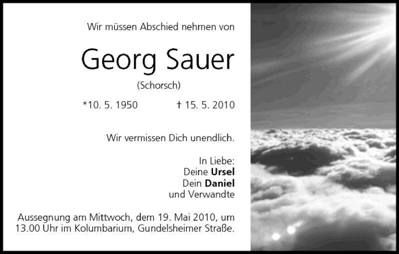 Georg Sauer | Traueranzeige | trauer.inFranken.de