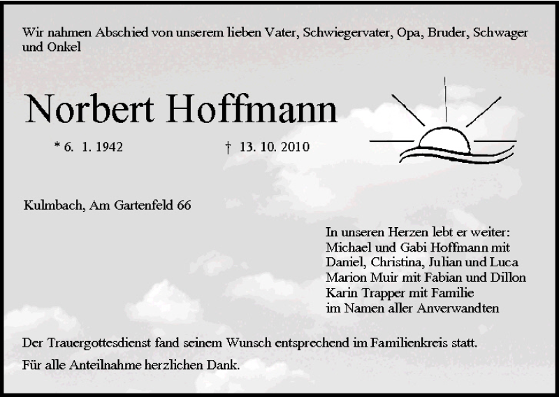 Norbert Hoffmann | Traueranzeige | trauer.inFranken.de
