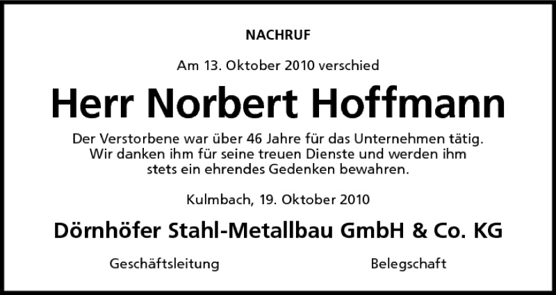 Norbert Hoffmann | Traueranzeige | trauer.inFranken.de