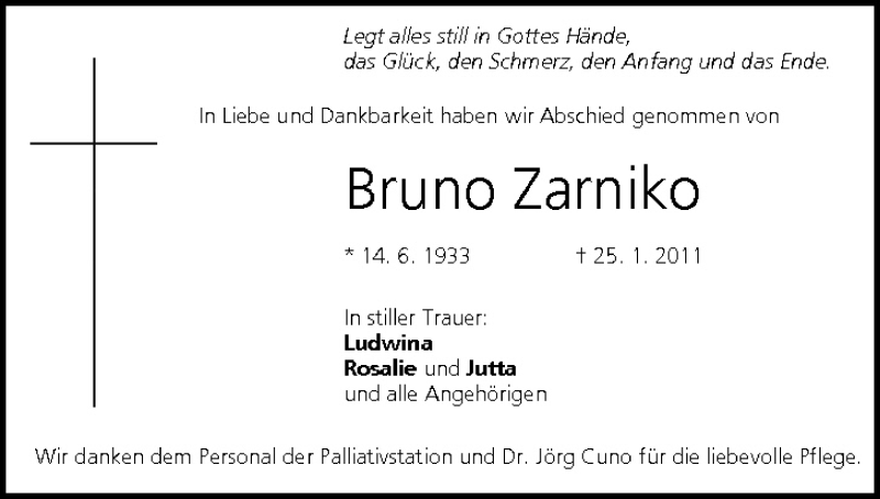 Bruno Zarniko | Traueranzeige | trauer.inFranken.de
