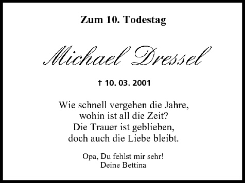 michael Dressel | Traueranzeige | trauer.inFranken.de