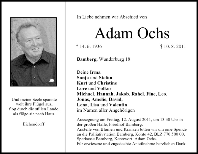 Adam Ochs | Traueranzeige | trauer.inFranken.de