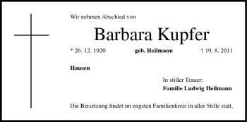 Barbara Kupfer | Traueranzeige | trauer.inFranken.de