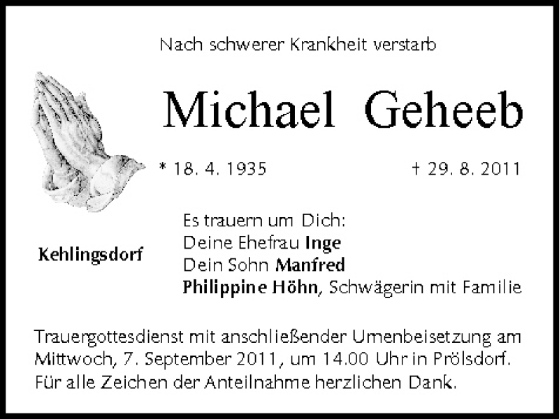 Michael Geheeb | Traueranzeige | trauer.inFranken.de