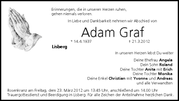 Adam Graf | Traueranzeige | trauer.inFranken.de