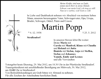 Martin Popp | Traueranzeige | trauer.inFranken.de