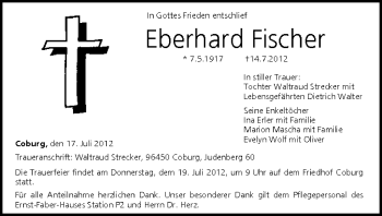Eberhard Fischer | Traueranzeige | trauer.inFranken.de