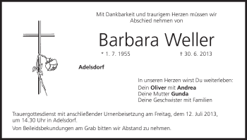 Barbara Weller | Traueranzeige | trauer.inFranken.de