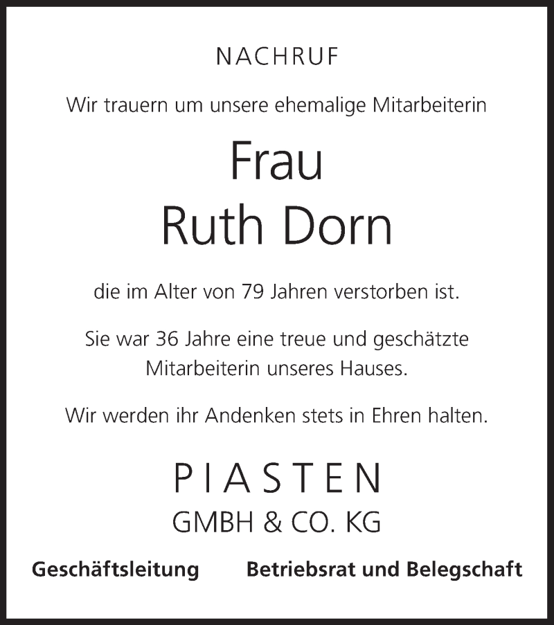 Ruth Dorn | Traueranzeige | trauer.inFranken.de