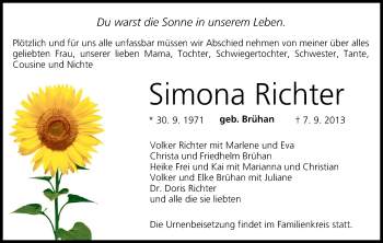 Simona Richter | Traueranzeige | trauer.inFranken.de