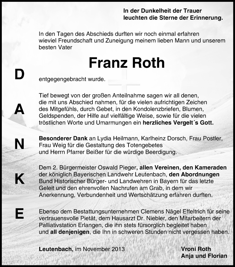 Franz Roth | Traueranzeige | trauer.inFranken.de