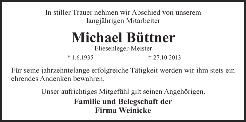 Michael Büttner | Traueranzeige | trauer.inFranken.de