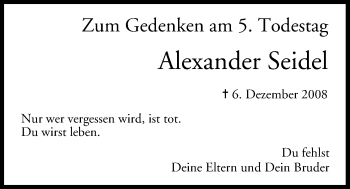 Alexander Seidel | Traueranzeige | trauer.inFranken.de