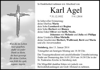 Karl Agel | Traueranzeige | trauer.inFranken.de