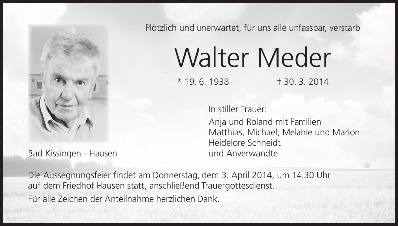 Walter Meder | Traueranzeige | trauer.inFranken.de