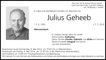 Julius Geheeb | Traueranzeige | trauer.inFranken.de