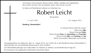 Robert Leicht | Traueranzeige | trauer.inFranken.de