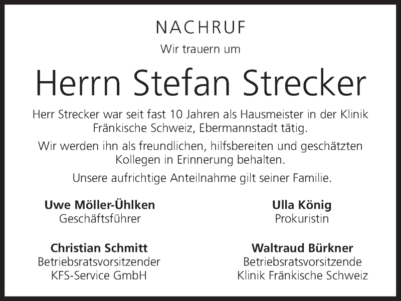 Stefan Strecker | Traueranzeige | trauer.inFranken.de