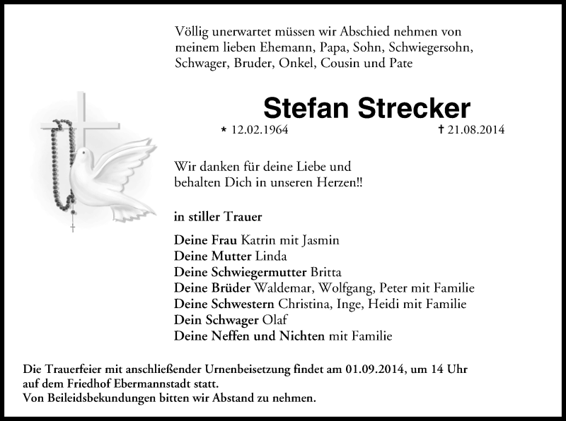 Stefan Strecker | Traueranzeige | trauer.inFranken.de