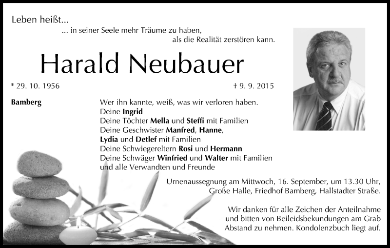 Harald Neubauer | Traueranzeige | trauer.inFranken.de