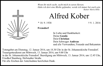 Alfred Kober | Traueranzeige | trauer.inFranken.de