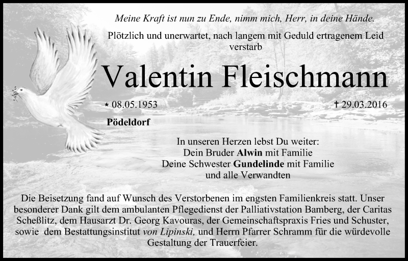 Valentin Fleischmann | Traueranzeige | trauer.inFranken.de