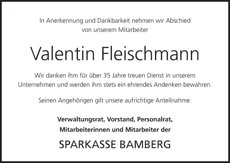 Valentin Fleischmann | Traueranzeige | trauer.inFranken.de