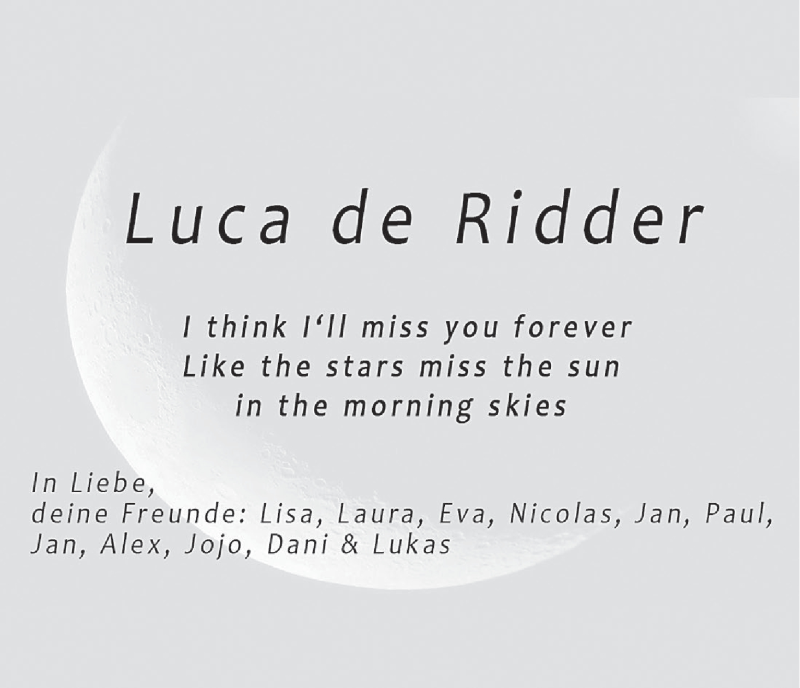Luca de Ridder | Traueranzeige | trauer.inFranken.de