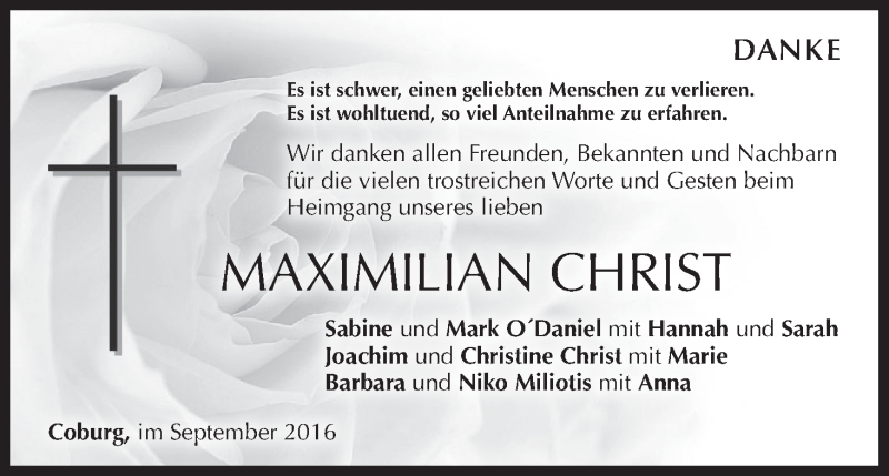 Maximilian Christ | Traueranzeige | trauer.inFranken.de