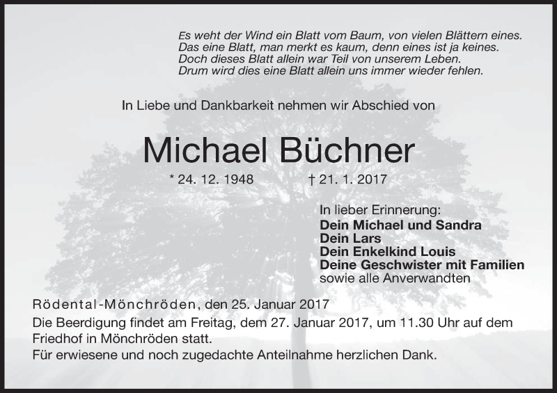 Michael Büchner | Traueranzeige | trauer.inFranken.de