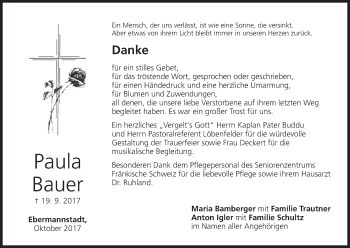 Paula Bauer | Traueranzeige | trauer.inFranken.de