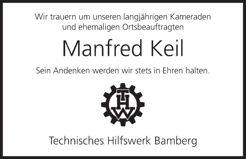 Manfred Keil | Traueranzeige | trauer.inFranken.de