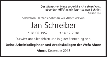 Jan Schreiber | Traueranzeige | trauer.inFranken.de