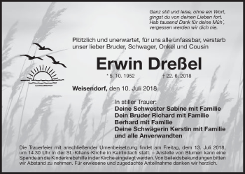 Erwin Dreßel | Traueranzeige | trauer.inFranken.de