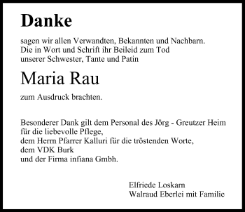 Maria Rau | Traueranzeige | trauer.inFranken.de