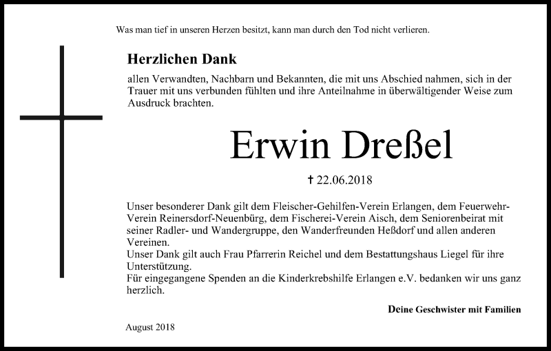 Erwin Dreßel | Traueranzeige | trauer.inFranken.de