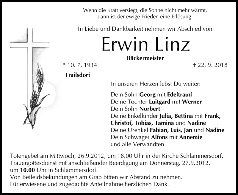 Erwin Linz | Traueranzeige | trauer.inFranken.de Erwin Linz | Traueranzeige | trauer.inFranken.de